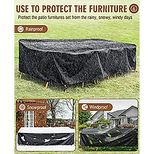 HIRALIY 118 Inch Patio Furniture Cover, Waterproof Outdoor Furniture Cover for Patio Table and Chair, Heavy Duty Rectangular Patio Furniture Set Cover for Snow Protection, 118" L x 57.5" W x 27" H