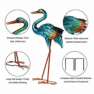 Natelf Garden Crane Statues for Outdoor, Blue Heron Decor Standing Garden Art Sculptures, Metal Large Birds Lawn Ornaments for Patio Pond Yard Lawn Decorations, Set of 2