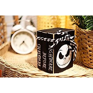 LIVDUCOT Mini Black Halloween Tiered Tray Decor Wood Decorative Book Stack-5x4x3" Rustic Farmhouse Fake Wooden Books for Home Table Decorations Nightmare Before Christmas & This is Halloween Sign