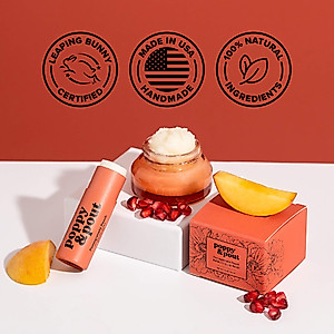 Poppy & Pout Pomegranate Peach Jumbo Lip Balm | All Natural Lip Balms & Moisturizers | Hydrates with Beeswax, Vitamin E, Organic Coconut Oil | Cruelty-Free | Lip Balm in Recyclable Cardboard Tube