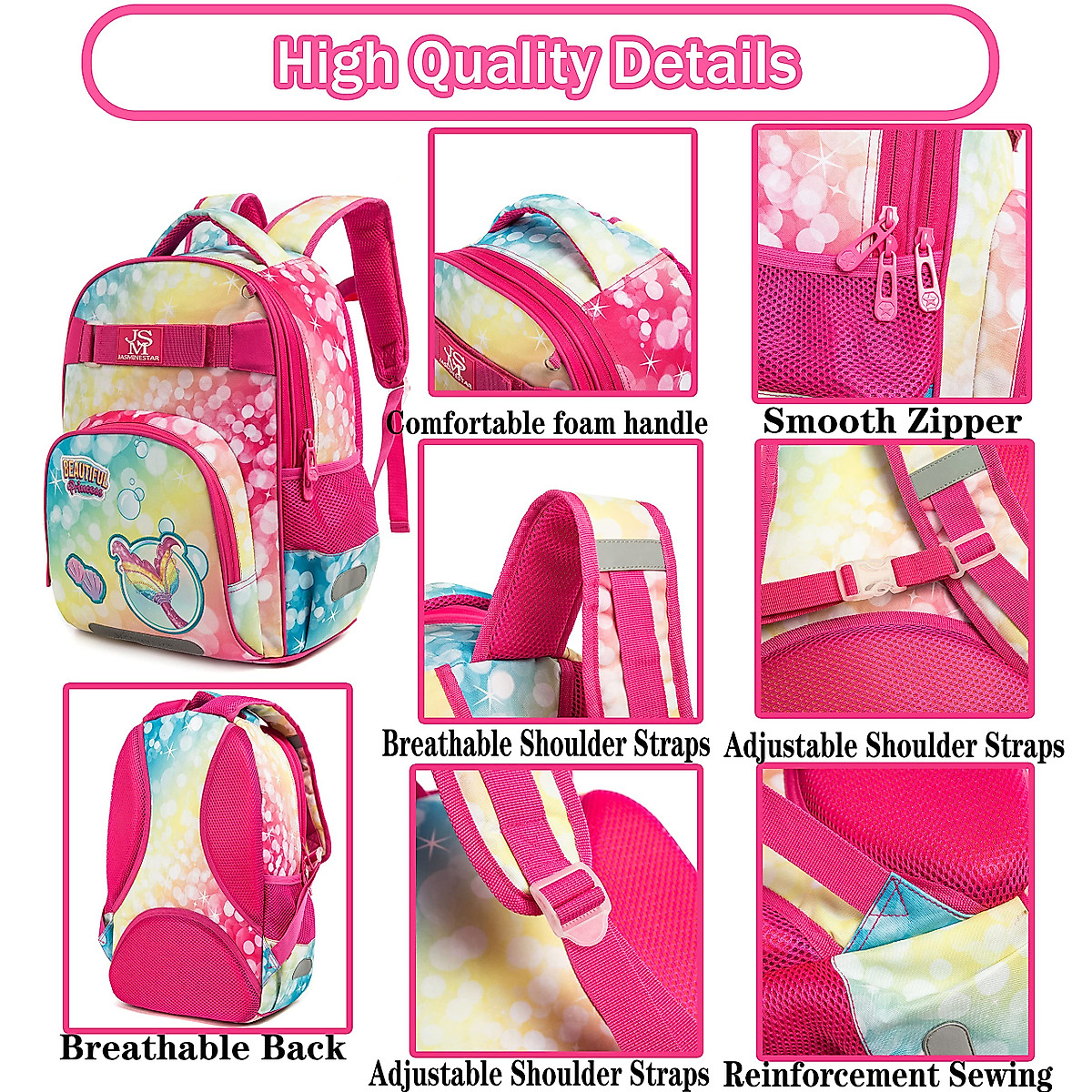 School Girls Boys Kids Backpack for Preschool Kindergarten Elementary School Backpack for Girls Boys Kids Lightweight and Multi functional Heavy Duty carry on Backpack with Lunch Bag Mermaid