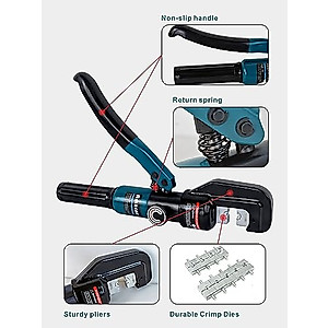 Hand Operated Hydraulic Crimping Tool Range 12 AWG-2/0 AWG for Cable Lugs Hydraulic Crimping Crimper Wire Terminal Lug Tool with 9 Pairs of Dies