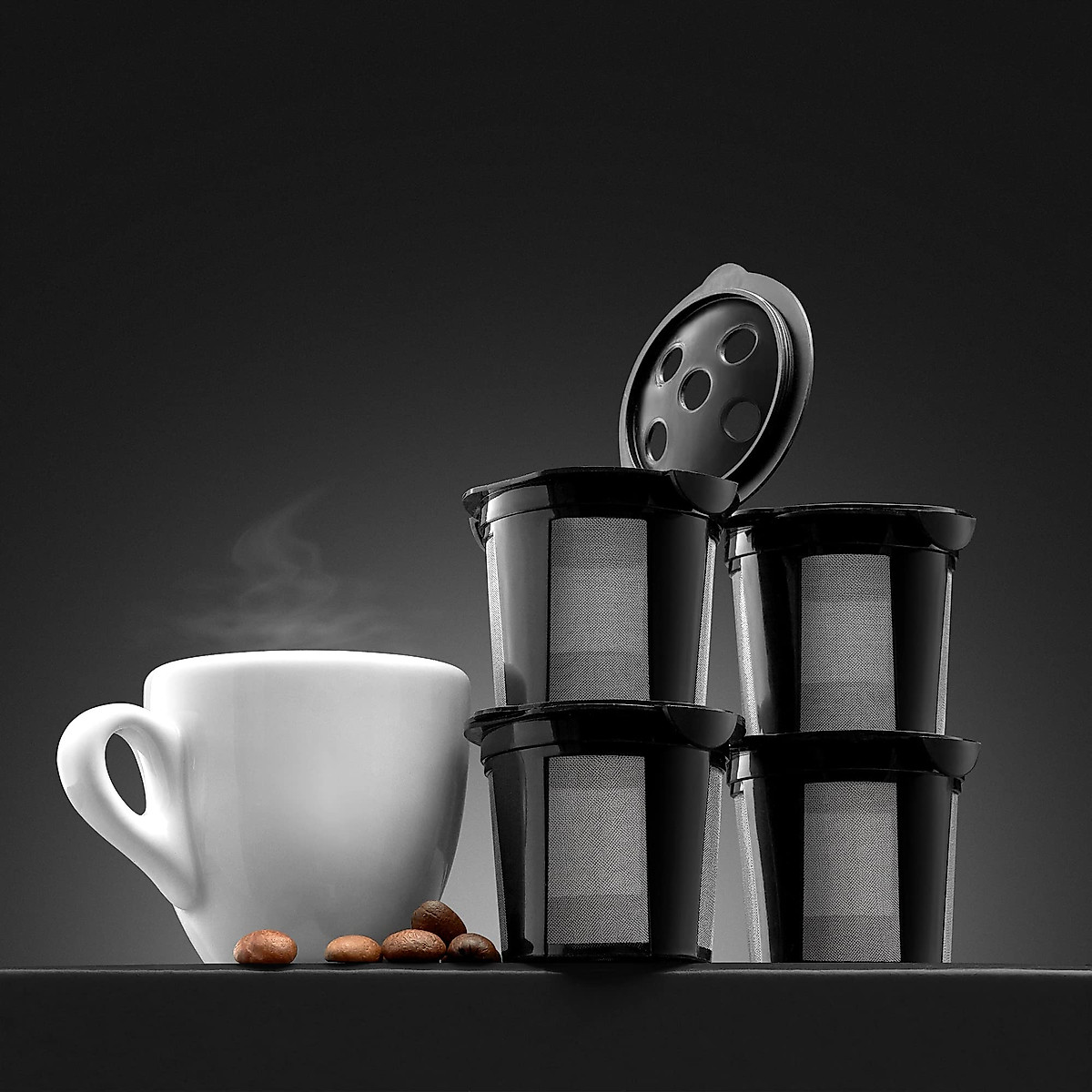 4 Reusable K Cups for Keurig K Supreme, K Supreme Plus and K Slim with Multistream Technology - 4 Black Refillable Kcups Coffee Filters for Keurig Coffee Makers