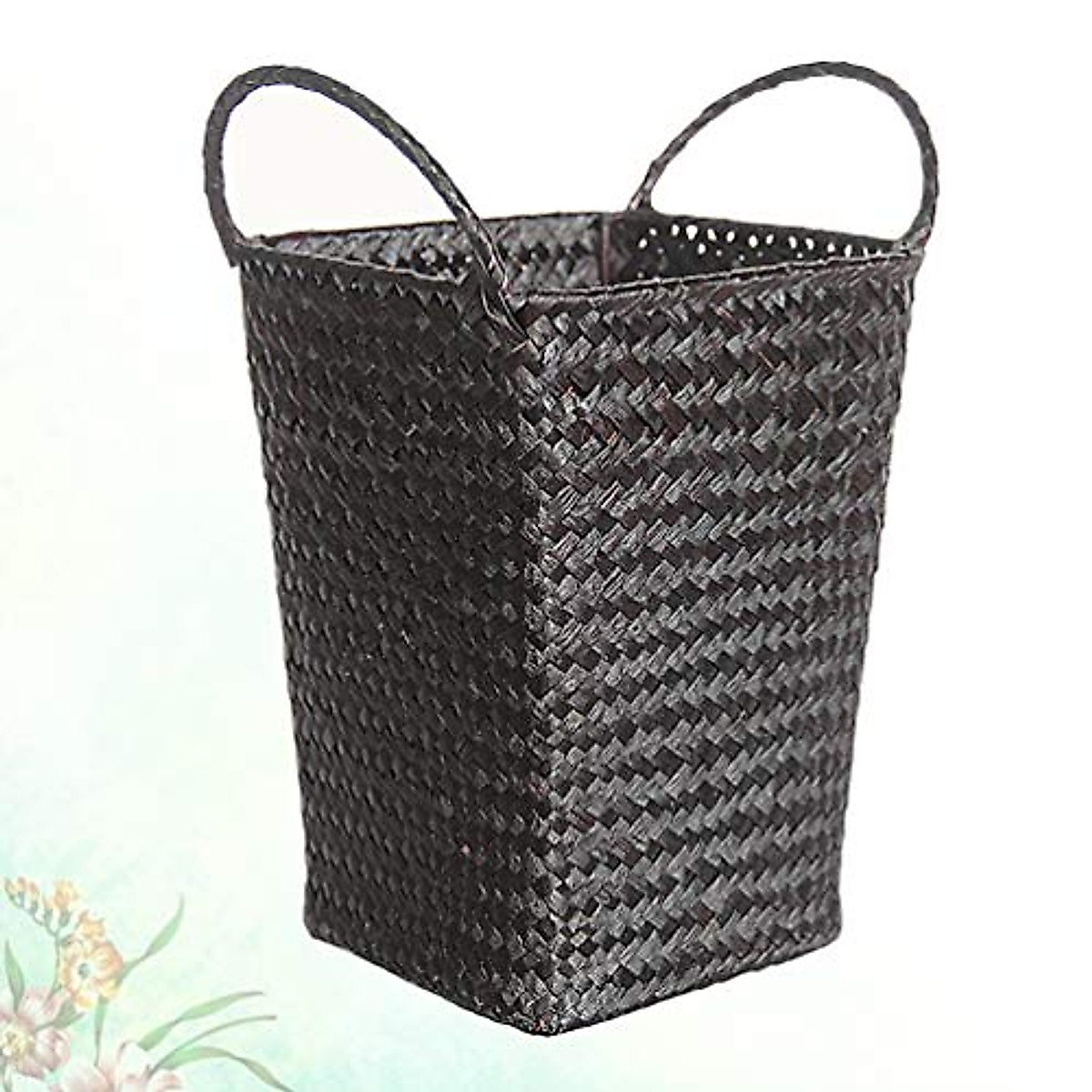 EXCEART Toy Baskets Rattan Storage Basket Woven Flower Vase Door Closet Organizer Multipurpose Storage Container Decorative Storage Organizer for Home Office Cloth Book Black Desk Containers