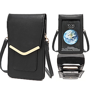 Trendy Phone Case Wallet Crossbody Purse Card Slots Holder Detachable Strap Shoulder Bag (Black-LM6302AB)