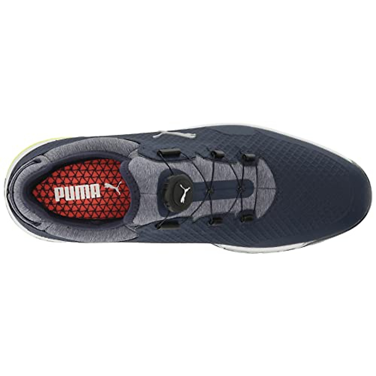 PUMA Golf Men's PROADAPT ALPHACAT DISC Golf Shoe, Peacoat-Puma Silver-Safety Yellow, 12