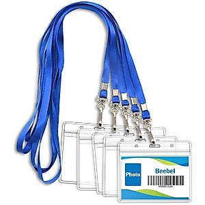 Beebel 50 Pack Lanyard with Clear ID Badge Holder Waterproof Reusable Name Tags Holders (Blue)