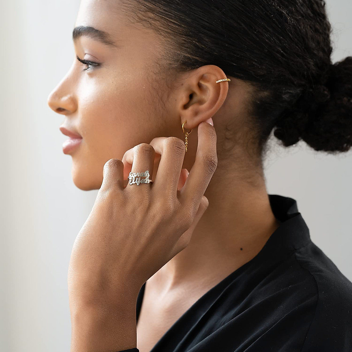 Oak&Luna - Two is Better Than One Name Ring - Personalized Couple Name Rings - in Sterling Silver or Gold Plating - Customize Two Names or Words - Jewelry Gift for Women Wife Mom (925 Sterling Silver)