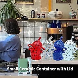 Qiukuicaoben Canister With Attitude Ceramic,Teapot with Attitude, Cute Ceramic Jar With Lid, Ceramic Jars with Lids for Kitchen, for Coffee Sugar and Spices Storage Container (Blue+White3)