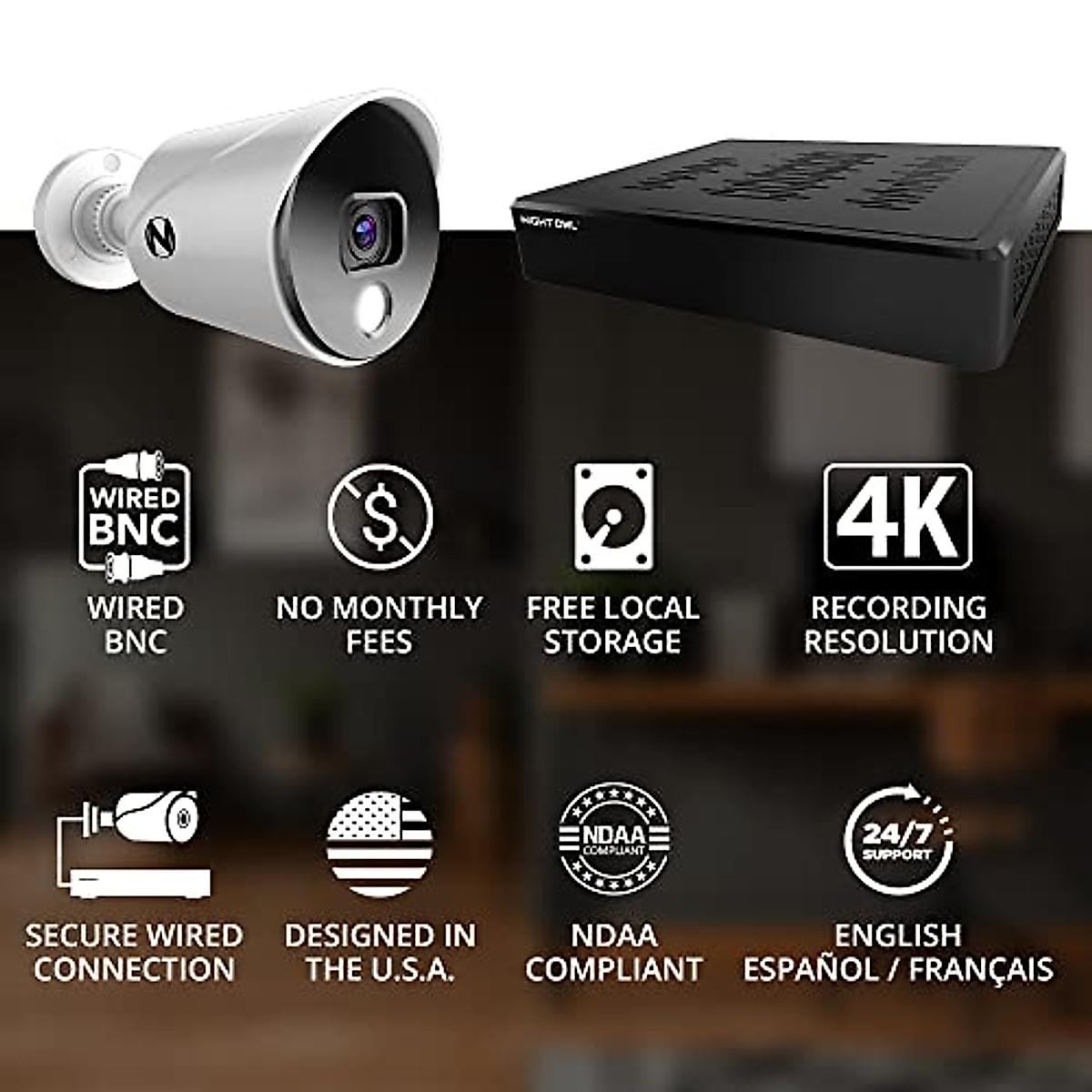 Night Owl Sp 4 Channel Bluetooth Video Home Security Camera System with (4) Wired 4K UHD Indoor/Outdoor Spotlight Cameras and 1TB Hard Drive, White, (BTD8-41-4L)