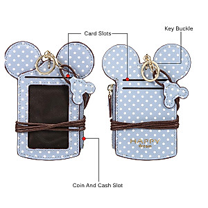 JOSEKO Women Cute Animal Shape Neck Bag Wave Dot Card Holder Lanyard Wallet Coin Purse Sky Blue 5.51''x 0.59''x 2.95''(L x W x H)