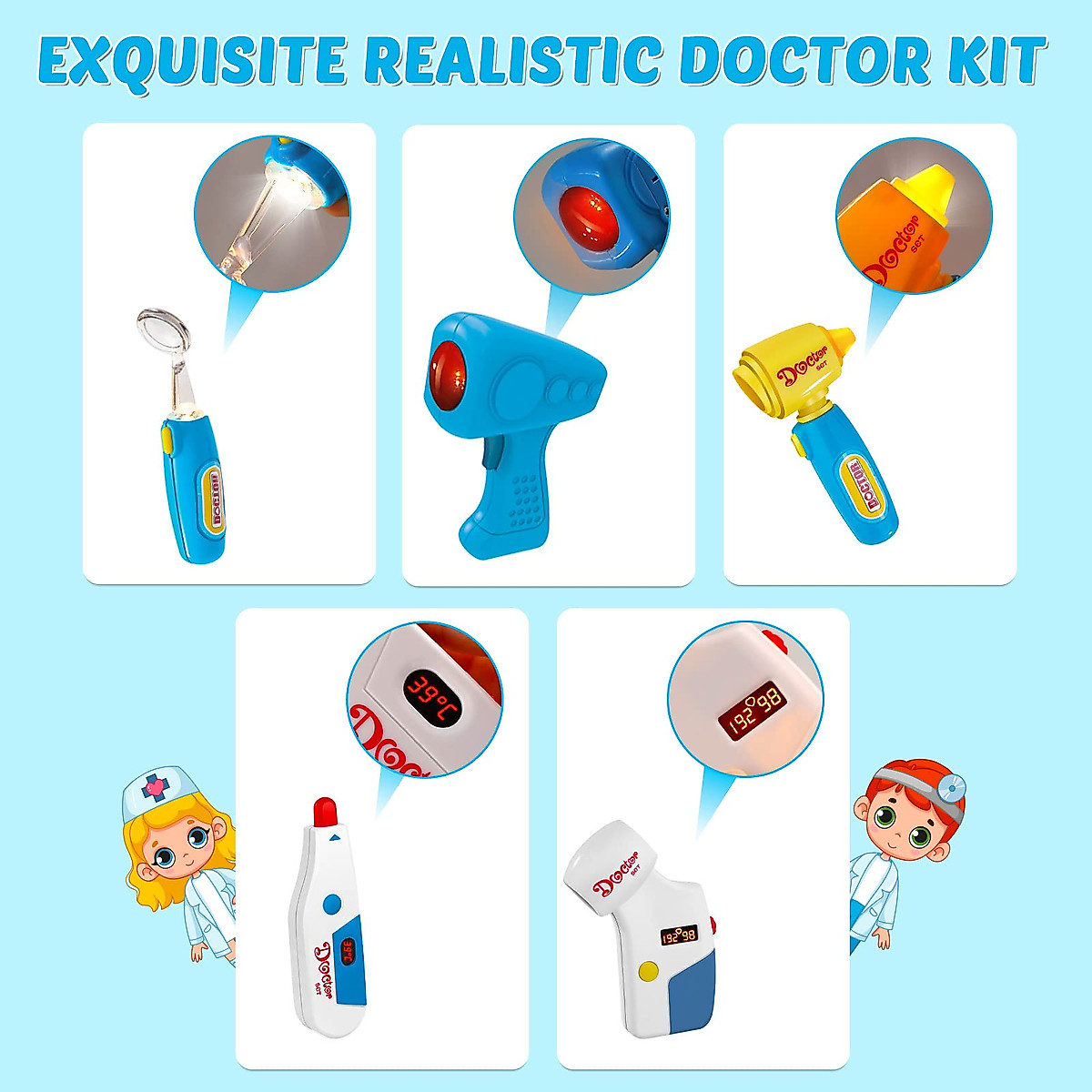 Toy Doctor Kit for Kids: 27Pcs Pretend Play Medical Doctor Playset with Carrying Case Electronic Stethoscope - Role Play Gift Educational Doctor Play Set for Toddler Boys Girls Ages 3 4 5 6