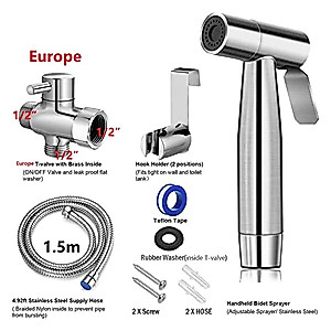 UERVPS Toilet Bidet Sprayer Handheld Toilet Bidet Sprayer Set Kit Stainless Steel Hand Bidet Faucet for Bathroom Hand Sprayer Shower Bathroom Shower Drencher(B)