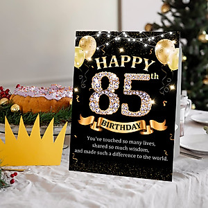 CMHIE 85th Birthday Party Signs with Paper Holder - Black Gold 85 Year Birthday Party Table Signs Decorations for Happy Birthday Party Activities Celebration Reception Table Supplies - dangold16