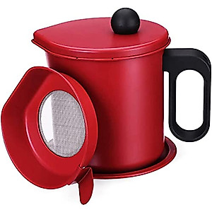 Bacon Grease Container with Fine Mesh Strainer 1.7L Oil Pot with Strainer Cooking Oil Filter with Anti-scalding Handle and Coaster Tray Stainless Steel Oil Storage Pot Can for Cooking Oil, Frying Oil