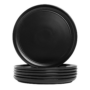 Double Line 10.5" Dinner Plate, Set of 6, Matte Black