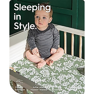 Graco Pack N Play Sheets Fitted, TotBasic Buttery Soft Portable Crib Sheets, Super Stretchy Jersey Cotton Pack and Play Sheet, Mini Crib Sheets Floral, 2 Pack Playard Sheets Cute Flower, Green & Pink