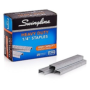 Swingline Staples, Heavy Duty, 1/4" Length, 25 Sheet Capacity, 100/Strip, 5000/Box, 1 Pack (79394), Silver