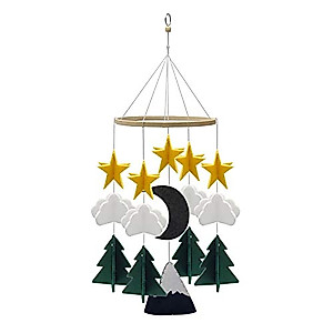 Baby Crib Mobile Wooden Wind Chime Mobile Crib Bed Forest Mobile Felt Moon Crib Mobile Nursery Decoration Toy Hanging Ornament Pendant Photography Props