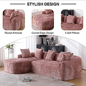 AZSJML Modular Sectional Sofa Couch, 99" L-Shape Sectional Cloud Couch for Living Room, Comfy Boucle Upholstered Deep Seat Couch, Modern Minimalist Sleeper Sofa for Apartment, Office, Pink