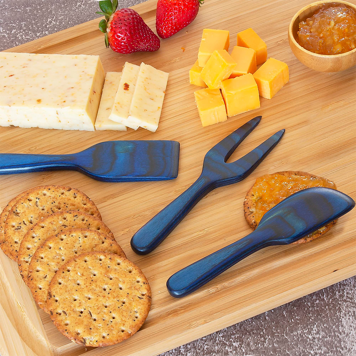 Totally Bamboo Baltique Malta Collection 3 Piece Cheese Knife Set, Colorful Wooden Cheese Tools for Charcuterie
