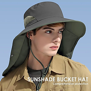 Outdoor Sun Hat Detachable Neck Face Flap UPF 50+UV Protection Visor Fishing Hats with Neck Flap for Men & Women Dark Grey