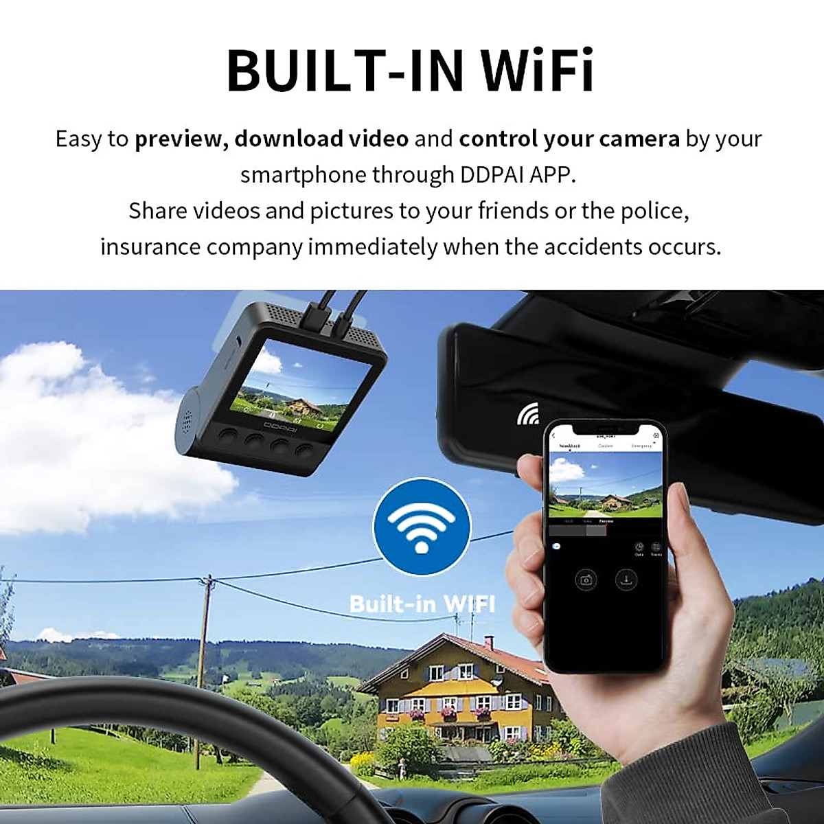 DDPAI Dash Cam Front and Rear 4K, Cam Car Camera with 2160P Front +1080P Rear, Built-in WiFi GPS, Dual Dash Camera for Cars, Night Vision,Parking Monitor,Support 128GB max, Z50