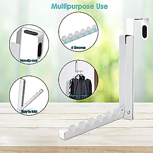 VIAV Over The Door Hooks Hanger,Foldable Over Door Drying Laundry Rack Hooks for Hanging Clothes with 6 Groves Over Door Towel Racks for Clothes,Coat, Behind Back Bathroom, Bag and Robe 2 PCS (White)