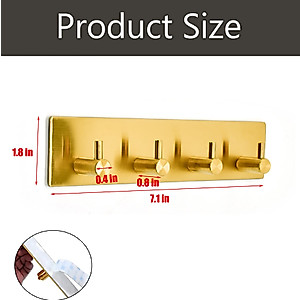 Kingdong Key Holder for Wall 304 Stainless Key Hooks Adhesive Key Holder Wall Mount Key Hanger with 4 Heavy Duty Hooks Key Organizer for Kitchen, Bedroom, Bathroom (Gold)