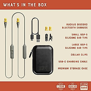 Elgin Ruckus Discord Bluetooth Earplug Earbuds | OSHA Compliant Wireless Noise Reduction in-Ear Headphones : Isolating Ear Plug Earphones