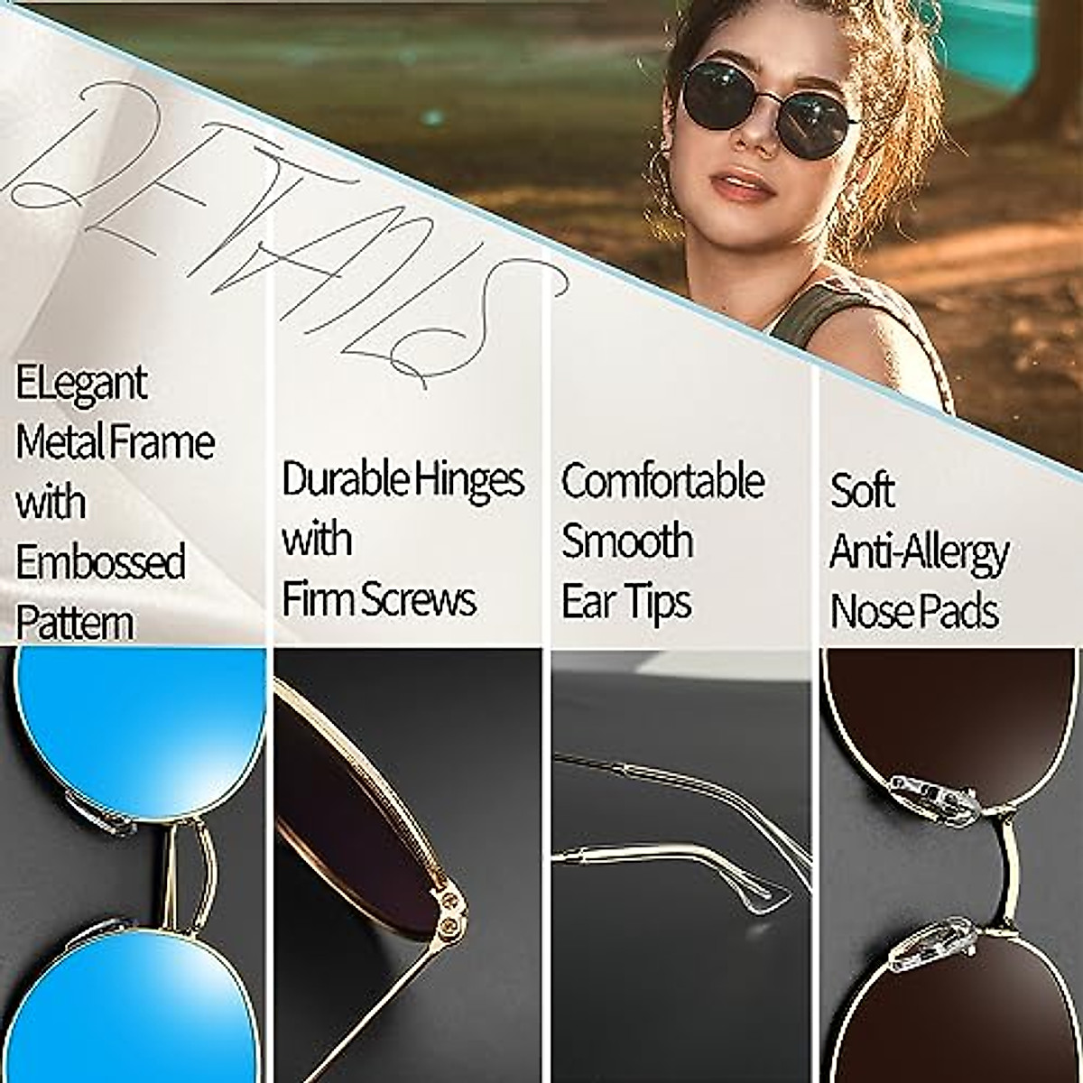 Joopin 2 Pack Metal Circle Sunglasses Polarized UV Protection, Trendy Thin Rim All Black Sun Glasses, Gold Frame Mirror Blue Sunnies, Retro Round Shades for Women Men Driving Fishing Sensitive Eyes