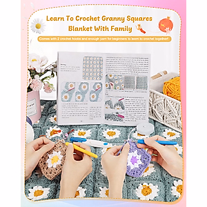 Coopay Crochet Kit Beginners for Blanket, Granny Squares Crochet Blanket Kit with Instructions & Enough Yarn, Complete Crochet Starter Kit Easy Learn to Crochet Blanket Kit for Beginners Adults