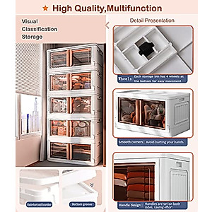 Storage Bins with Lids - 4 Packs Plastic Storage Bins, 22.8 Gal/Per Collapsible Storage Bins with Doors, Folding Storage Box, Stackable Storage Bins, Containers with Wheels for Home Kitchen