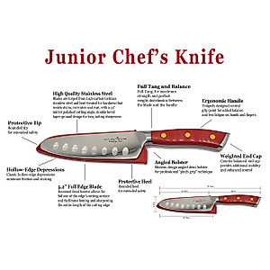 Cooking with Kids - Junior Chef's Knife for Kids (CRIMSON) - Full Tang, Tapered Demi-Bolster Design, High Performance German Stainless Steel: Real Cooking Tools for Children…