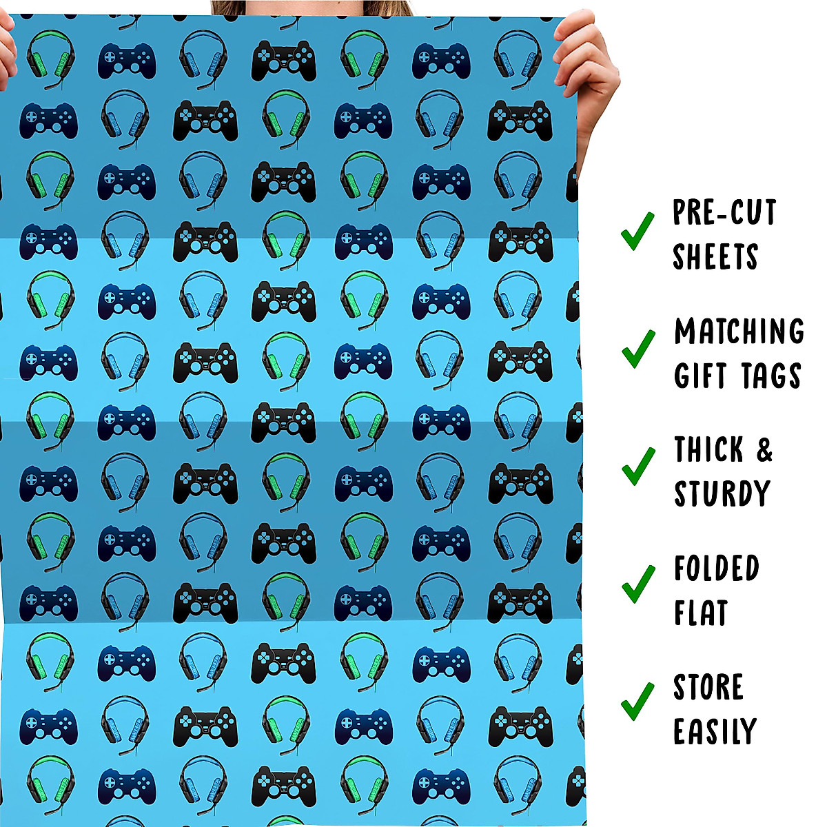 CENTRAL 23 Gamer Wrapping Paper - Boys Wrapping Paper - 6 Sheets of Gift Wrap - For Boy Men Boyfriend - Comes with Fun Stickers