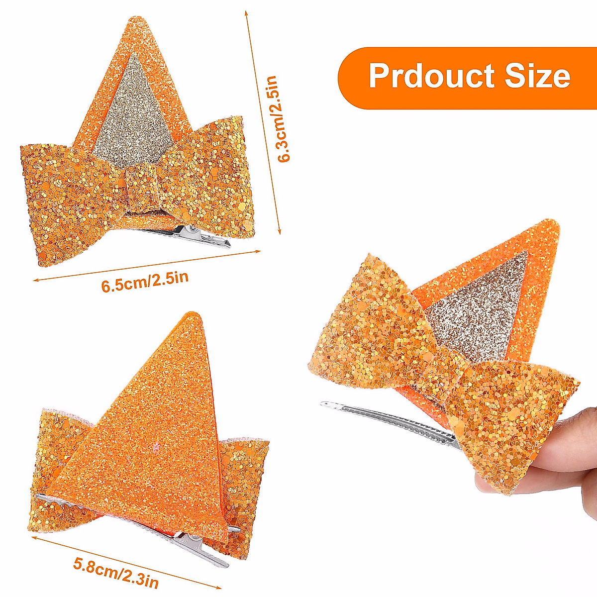 2 Pairs Blue Ears Hair Clips Dog Ears Hair Clips Glitter Bow Barrettes for Halloween Costume Birthday Decorations Blue Party Supplies