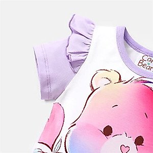 PATPAT Care Bears 2Pcs Baby Girl Clothes Bear Print Ruffle Short Sleeve Romper and Rainbow Ombre Skirt Set Ombre 6-9 Months