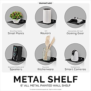 BRAINWAVZ 2-Pack 6" Floating Metal Wall Shelf for Books, Organizer, Speakers, Plants, Cameras, Books, Decor Display, Storage, Routers & More Wide Universal Holder Shelf (Black)