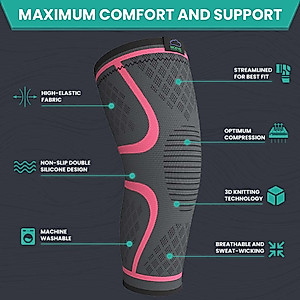 Modvel Knee Compression Sleeve for Knee Pain Relief & Knee Support - Pack of 2 Knee Sleeves for Women & Men, 1 Pair of Knee Brace for Running, Cycling, Workout, Sports, & Recovery - X-Large, Pink
