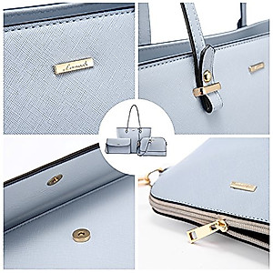 Handbags for Women Tote Bag Shoulder Bags Fashion Satchel Top Handle Structured Purse Set Designer Purses 3PCS PU Stand Gift Light Blue