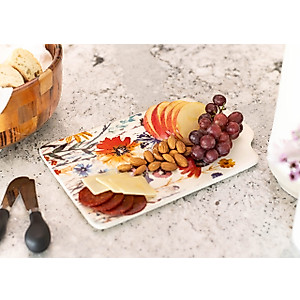 Meadow Flowers Orange and Cream 10 x 6.5 Ceramic Stoneware Cheese Cutting Board