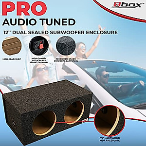 Bbox Dual Sealed 12 Inch Subwoofer Enclosure - SPL Tuned Car Subwoofer Boxes & Enclosures - Premium Subwoofer Box Improves Audio Quality, Sound & Bass - Nickel Finish Subwoofer Terminals - Charcoal