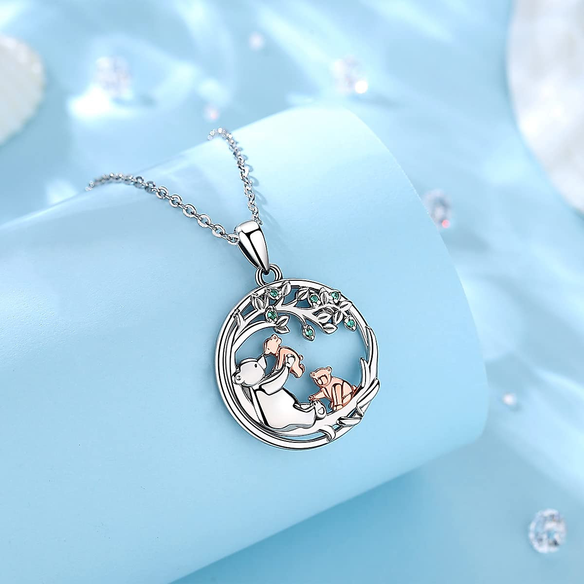 EUDORA Sterling Silver Mother Daughter Necklace for Women Bear Mama Necklace Mom Son Pendant for Mom Daughter Jewelry from Daughter Son Mother's Day Gift for Mother Daughter Aunt Grandma, 45cm