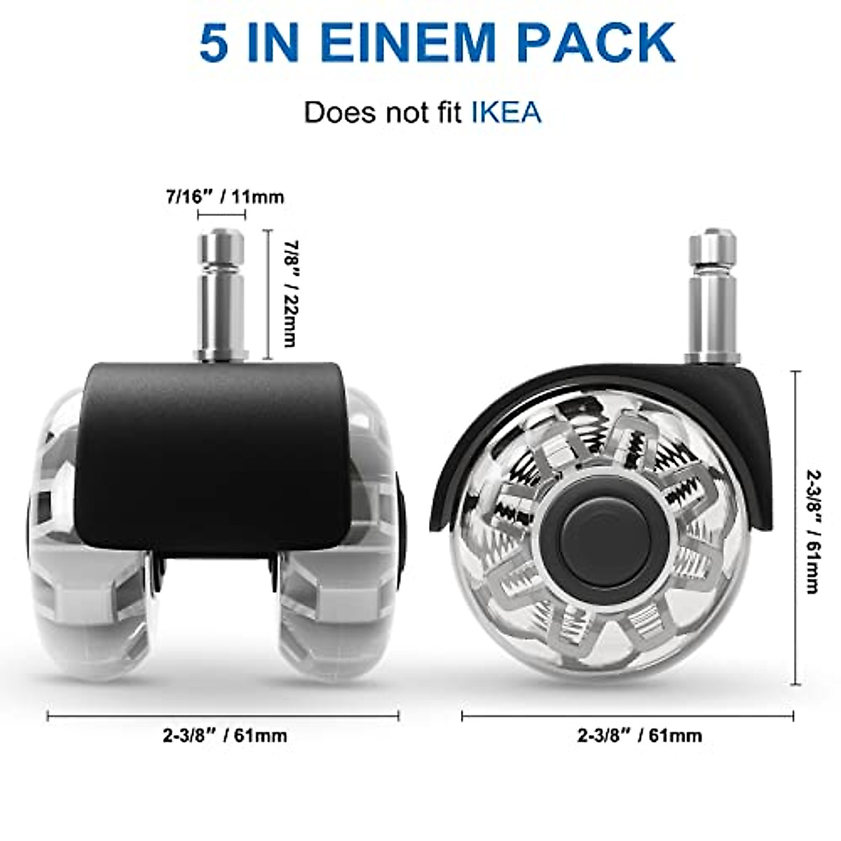 Office Chair Wheels Replacement-2 Inch Heavy Duty Caster Wheels,Quick & Quiet Rolling Chair Casters (Set of 5),Desk Chair Wheels Universal Fit,Safe for All Floor or Carpet