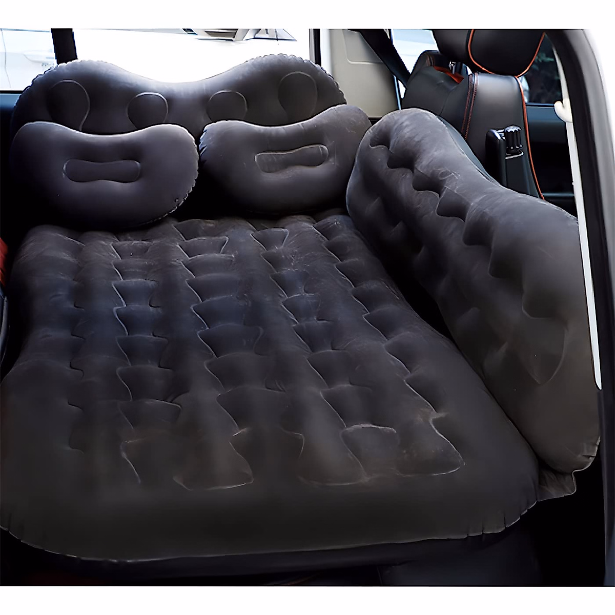 CALOER Thicked Inflatable Car Air Mattress with Pocket,Headboard,Pillows and Air Pump (Portable)-Camping Inflation Bed Travel Air Bed Car Back Seat-Blow Up Air Mattress - Car Bed fits Car, SUV Black