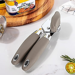 Can Opener Manual, TJ POP Can Opener, Heavy Duty Hand Held Can Openers, Stainless Steel Can Opener Smooth Edge, Easy Turn Knob, with Bottle Opener, Kitchen Gadgets Brown