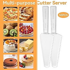 50PCS Disposable Cake and Pie Servers, Clear Cake Cutter Plastic Cake Cutting Spatula Pie Tart Pizza Slicer Pastry Servers for Kitchen Party Serving Utensils, 9 x 2.4 Inch