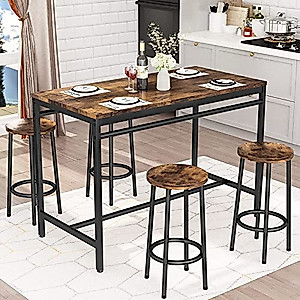 Recaceik Dining Table Sets for 4 Bar Table and Chairs Set Industrial Outdoor Table w/ 4 Stools for Home, Farmhouse, Restaurant, Cafe, Kitchen, Dining Room, Breakfast Nook, Small Space