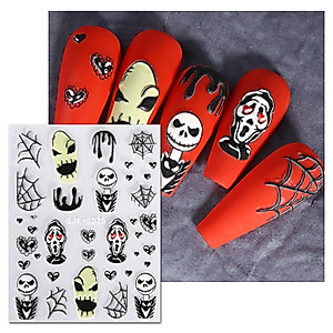 JMEOWIO 3D Embossed Halloween Nail Art Stickers Decals Self-Adhesive Pegatinas Uñas 5D Cute Horror Ghost Spook Nail Supplies Nail Art Design Decoration Accessories 4 Sheets