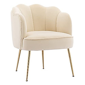 LETESA Modern Velvet Accent Barrel Chairs Shell Shape Chairs Comfy Upholstered Vanity Chairs Dining Chairs with Golden Metal Legs Desk Chair Makeup Chairs for Living Room Bedroom (Cream White)